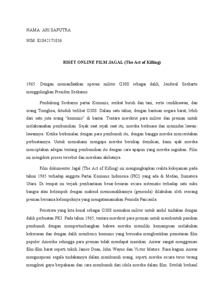 Tugas Film Jagal | PDF | Fiksi Misteri, Thriller, & Kejahatan