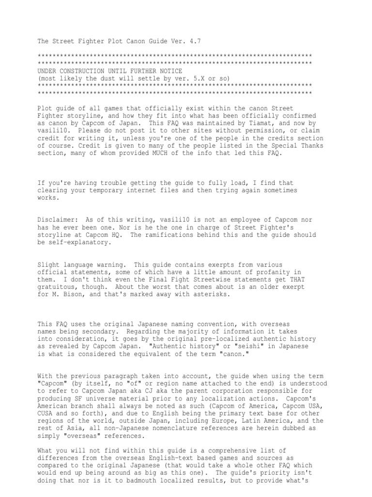 Street Fighter Plot | PDF | Capcom | Entertainment