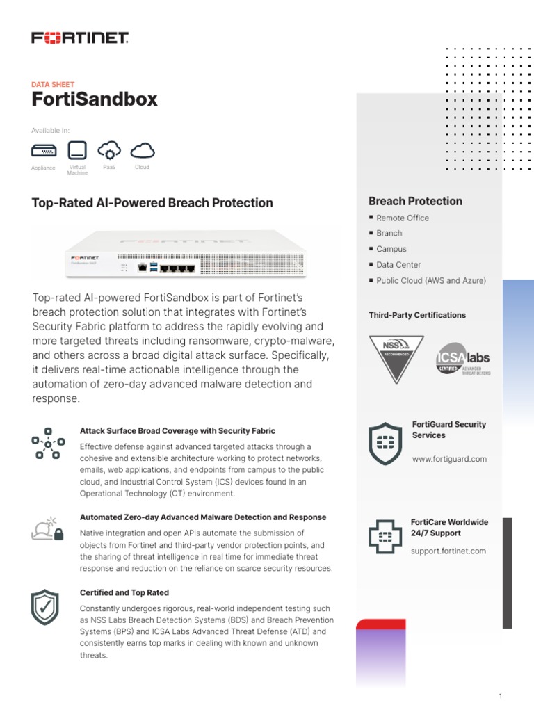 Fortisandbox: Top-Rated Ai-Powered Breach Protection | Download Free PDF | Malware | Virtual Machine
