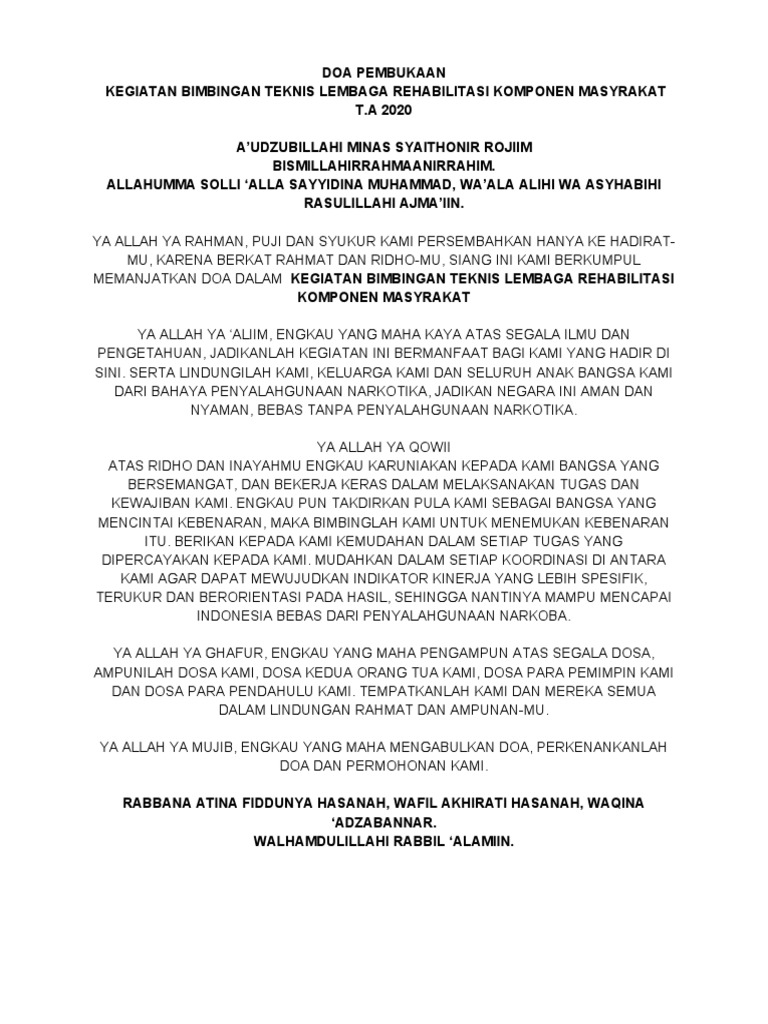 Doa Pembukaan Kegiatan Bimtek LRKM 2020 | PDF | Bisnis | Agama & Spiritualitas