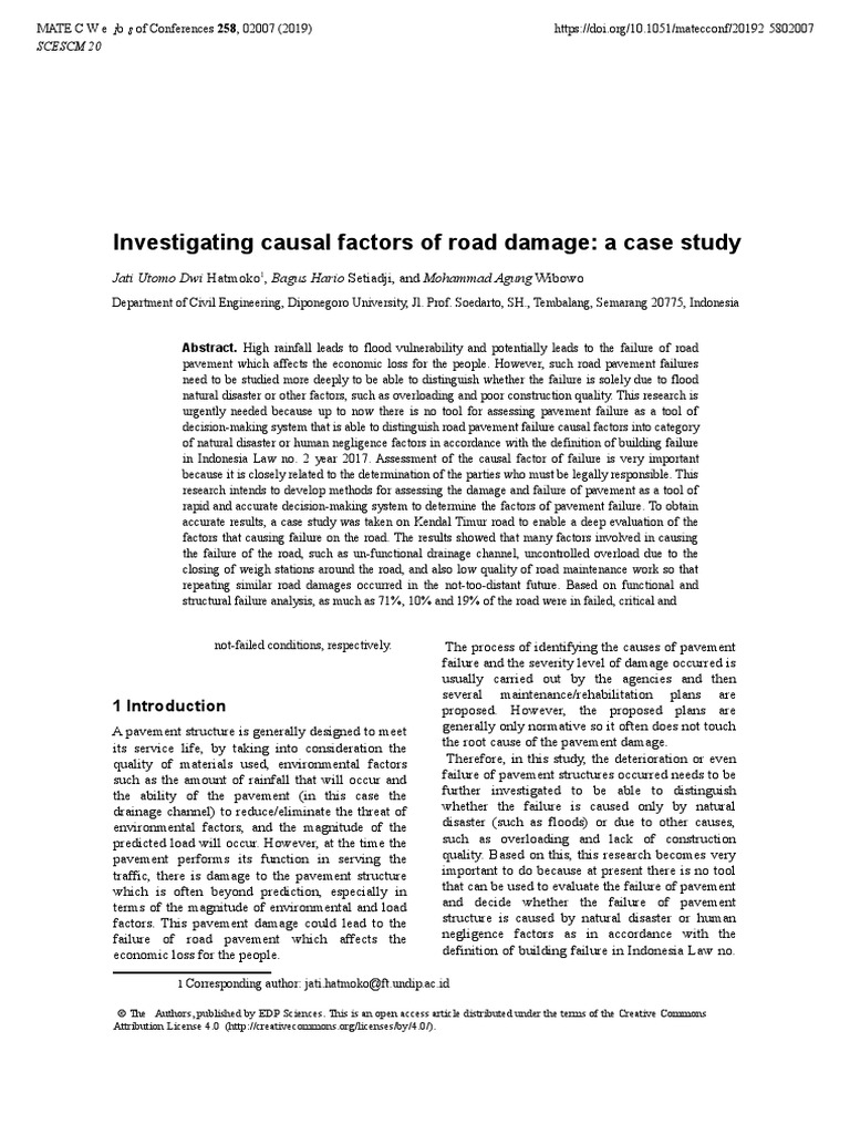 Investigating Causal Factors of Road Damage: A Case Study: Jati Utomo ...