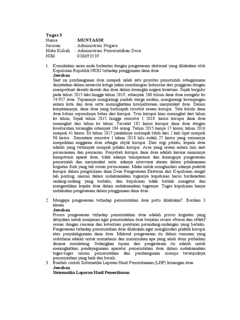 Tugas 3 Administrasi Pemerintahan Desa | PDF