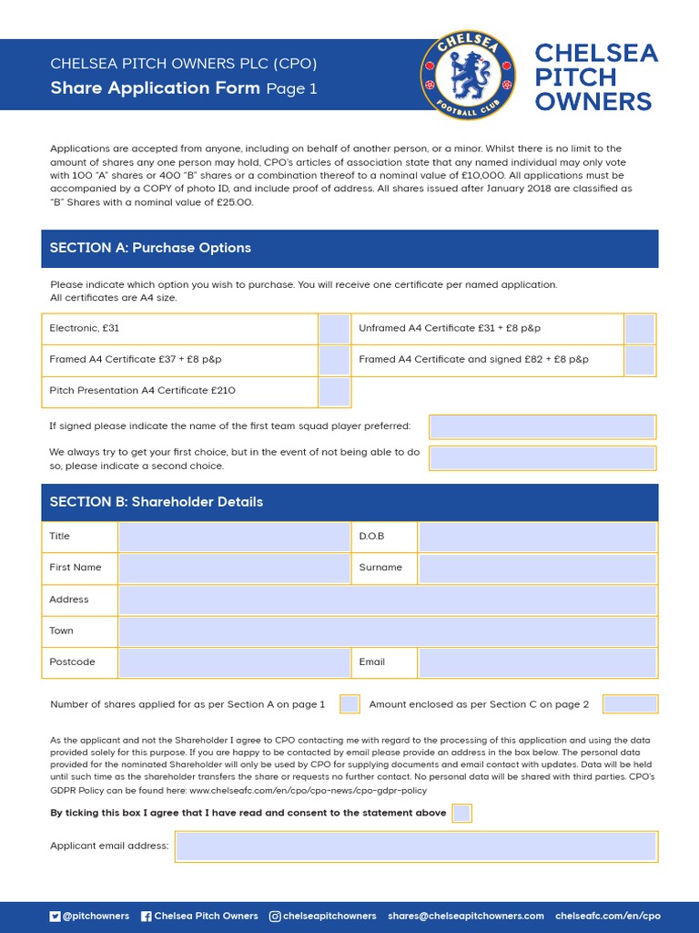 CPO ShareApplicationForm2020 Aug20 Fillable | PDF | Finance & Money ...