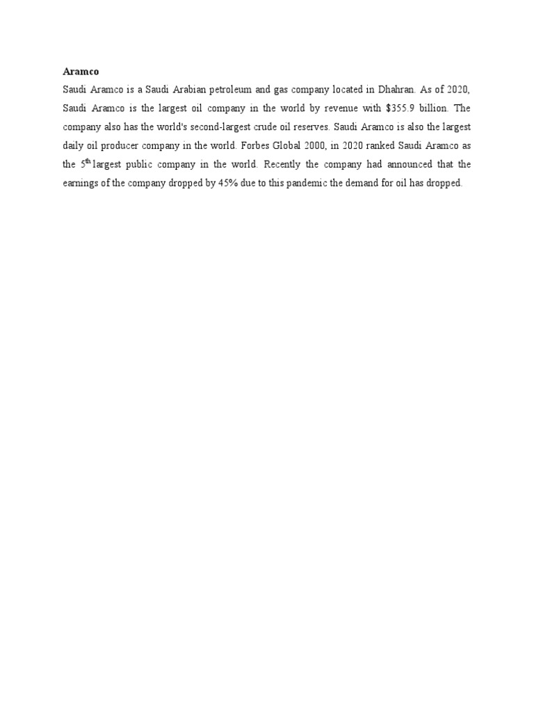 Saudi Aramco: World's Largest Oil Company | PDF