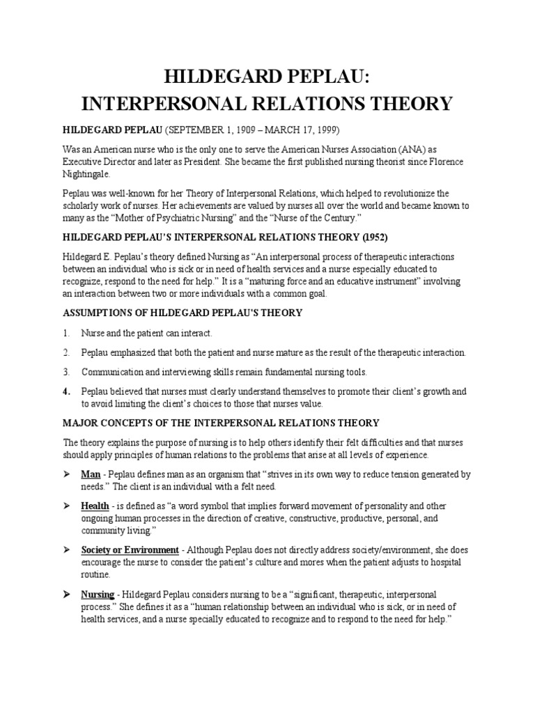 Hildegard Peplau: Interpersonal Relations Theory | PDF | Human Nature ...