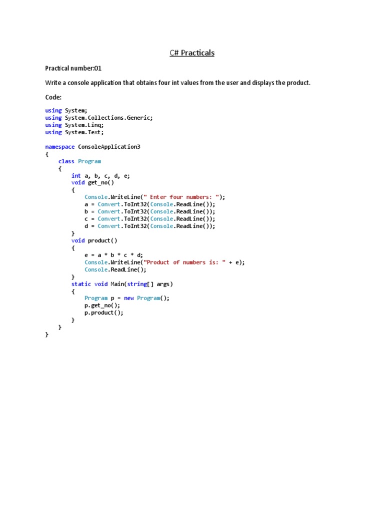 C# Pracs 123 | PDF | C Sharp (Programming Language) | Computer Data