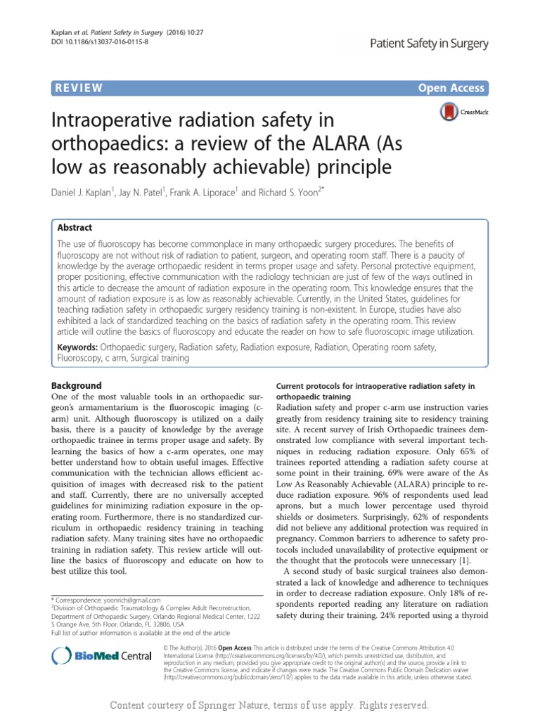 Intraoperative Radiation Safety in Orthopaedics A | PDF | Absorbed Dose ...