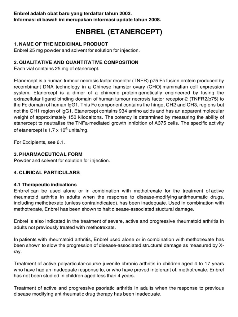 ENBREL | PDF | Psoriasis | Rheumatoid Arthritis
