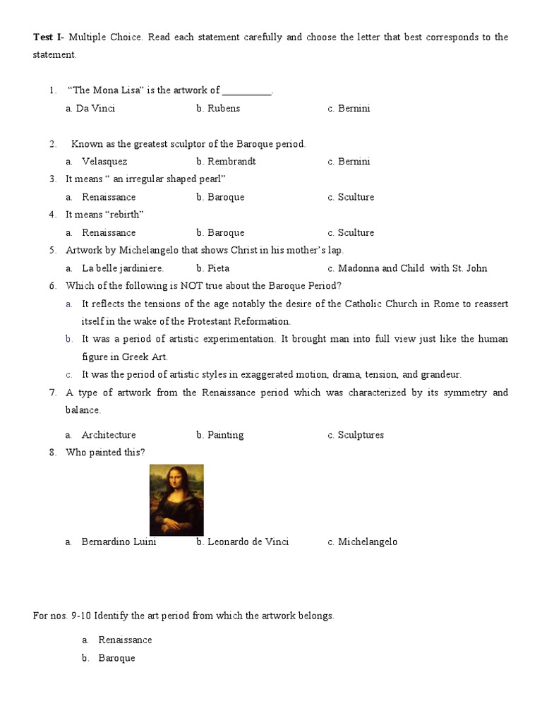 Test I-Multiple Choice. Read Each Statement Carefully and Choose The ...