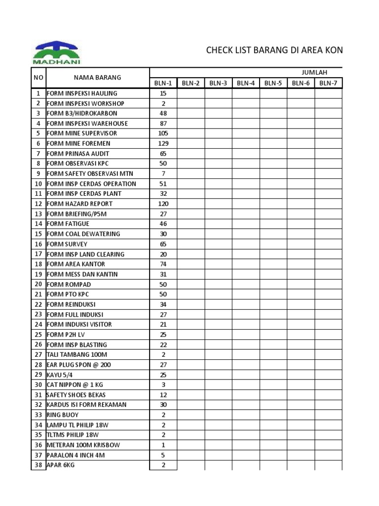 Checklist Barang Kontainer | PDF