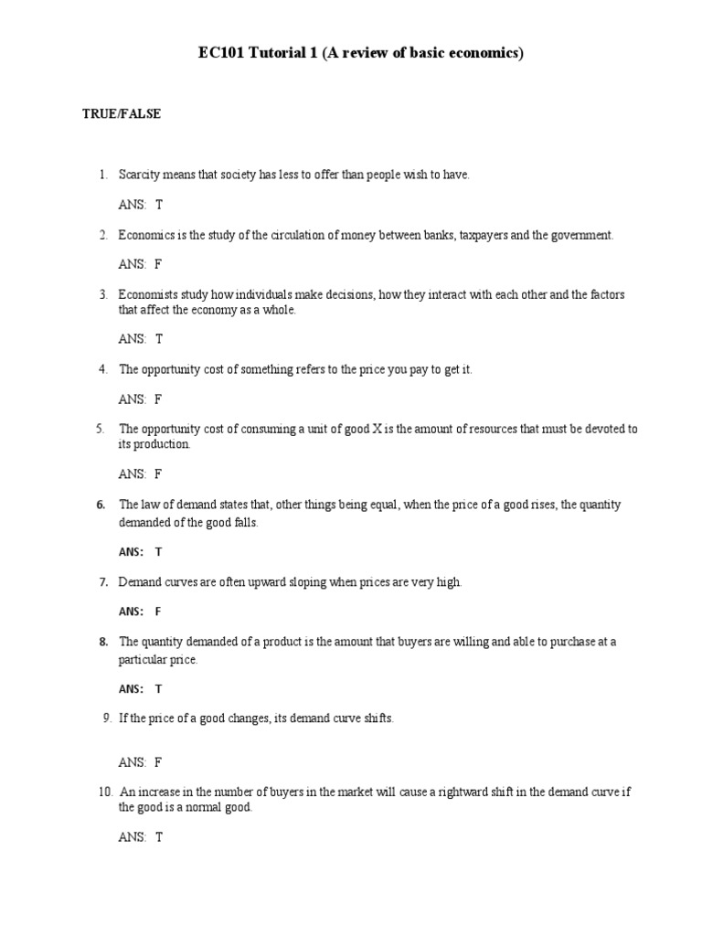 Tutorial 1 Answers 2 | PDF | Demand | Economic Equilibrium