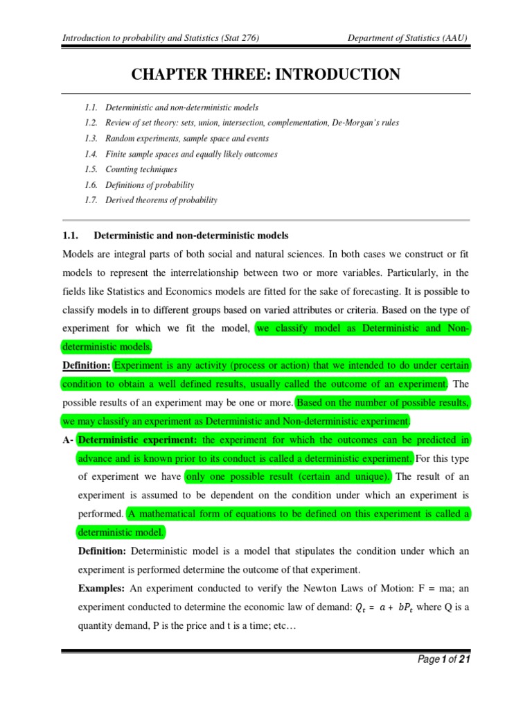 Stat276 - Chapter 3 | PDF | Determinism | Experiment