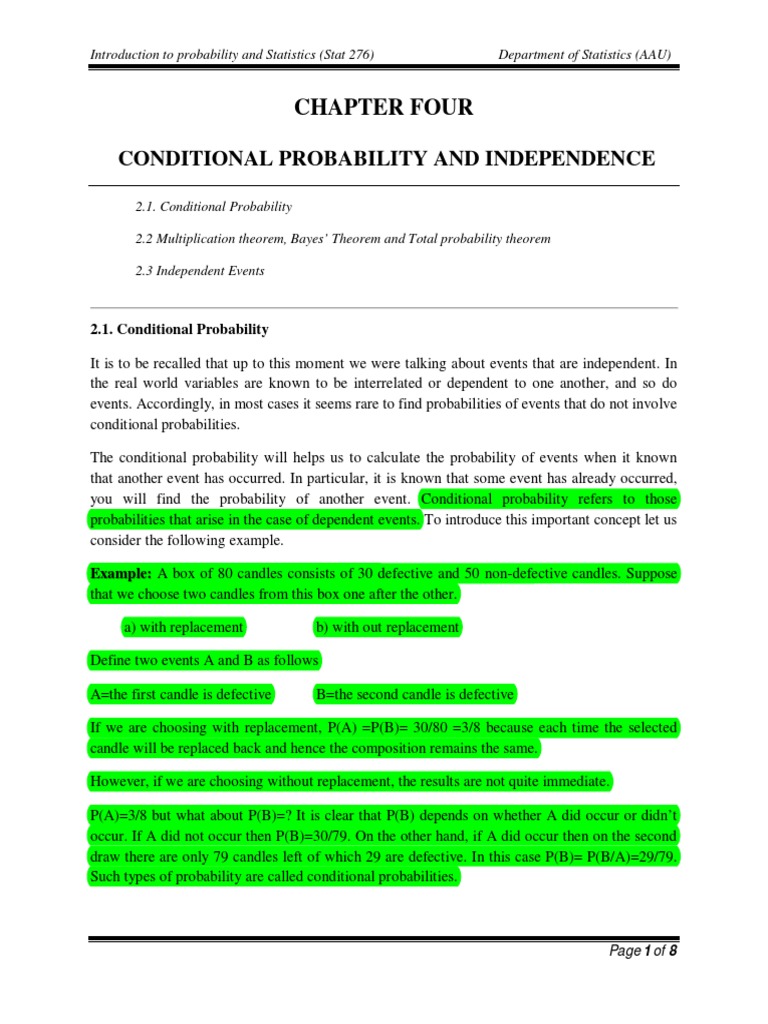 Chapter Four: Conditional Probability and Independence | PDF | Logic | Probability