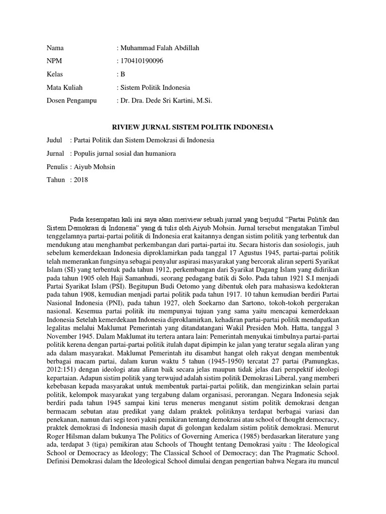 Muhammad Falah Abdillah - Riview Jurnal Sispolin | PDF