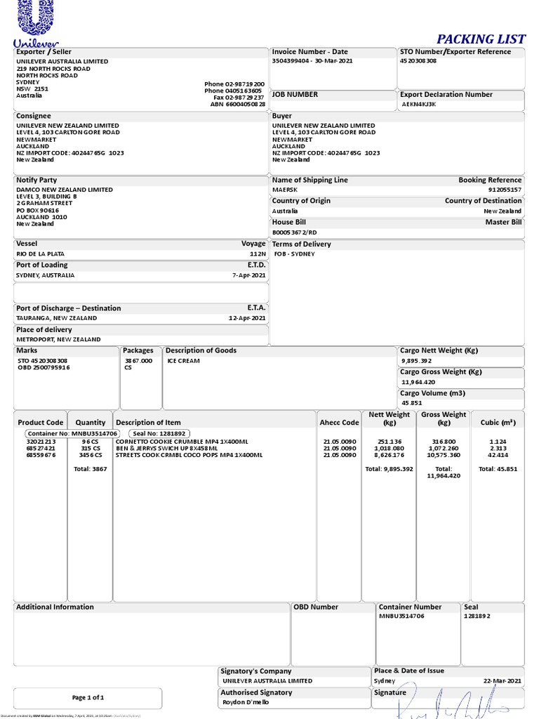 Packing List | PDF | Freight Transport | Shipping