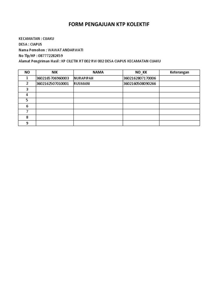 Form Pengajuan KTP Kolektif | PDF