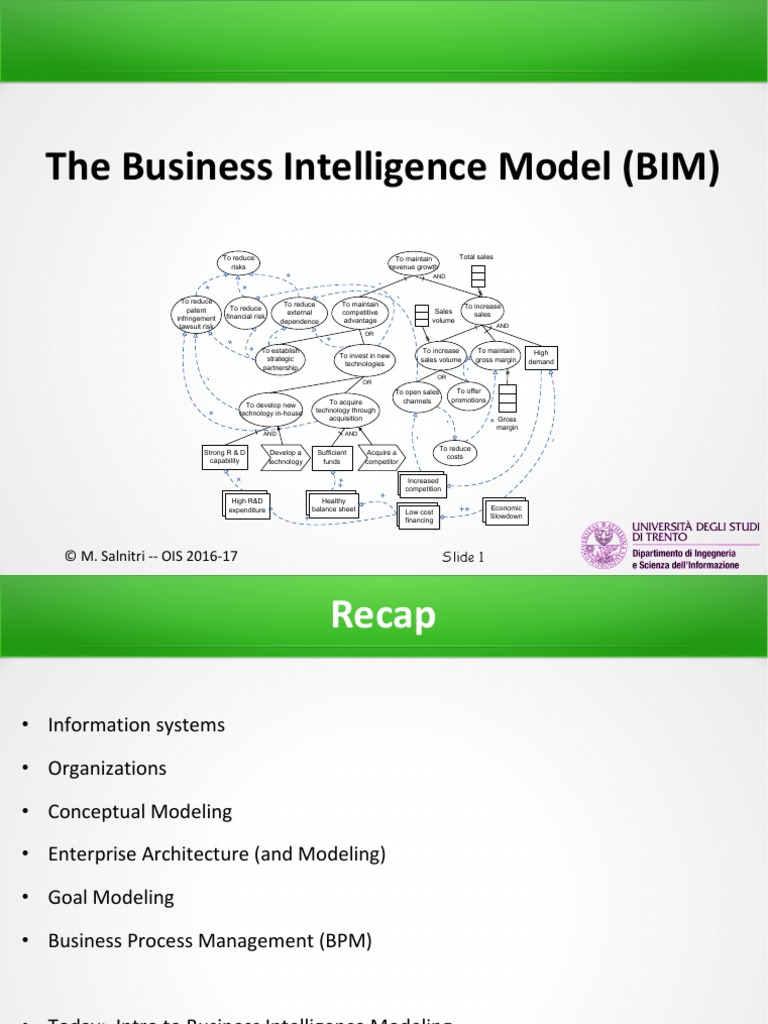 The Business Intelligence Model (BIM) : © M. Salnitri - OIS 2016-17 ...