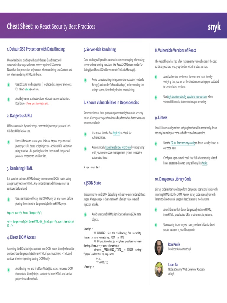 Cheat Sheet: 10 React Security Best Practices | PDF | Json | Computer ...