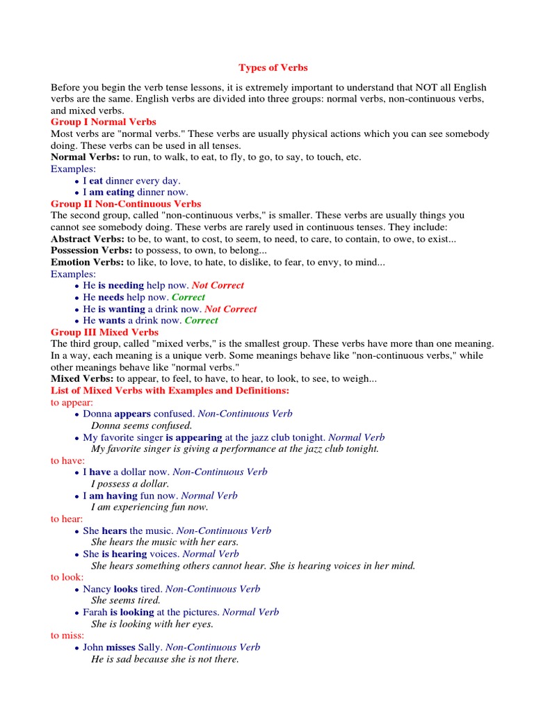 Types of Verbs | PDF | Grammar | Language Mechanics