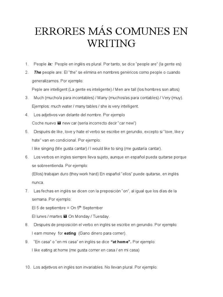 Errores Más Comunes en Writing | PDF | Artes del Lenguaje y ...