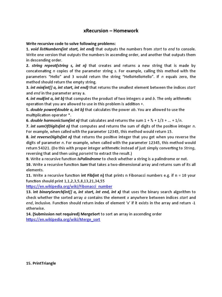 Homework And Assignment 3 Recursion Pdf Parameter Computer Programming Integer 7063