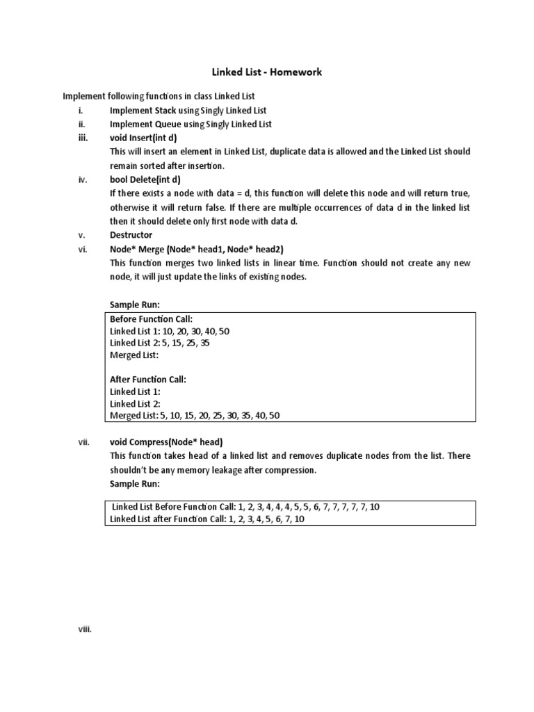 Assignment 5 Homework Linked Lists Pdf Data Information Retrieval