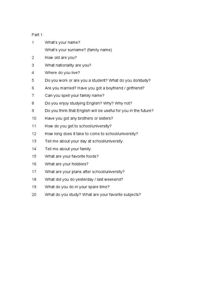 KET Speaking Part 1 | PDF