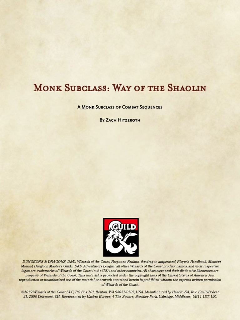 Monk Subclass: Way of The Shaolin | PDF | Dungeons & Dragons | Wizards ...