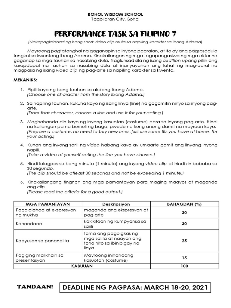 Performance Task 4th Q | PDF