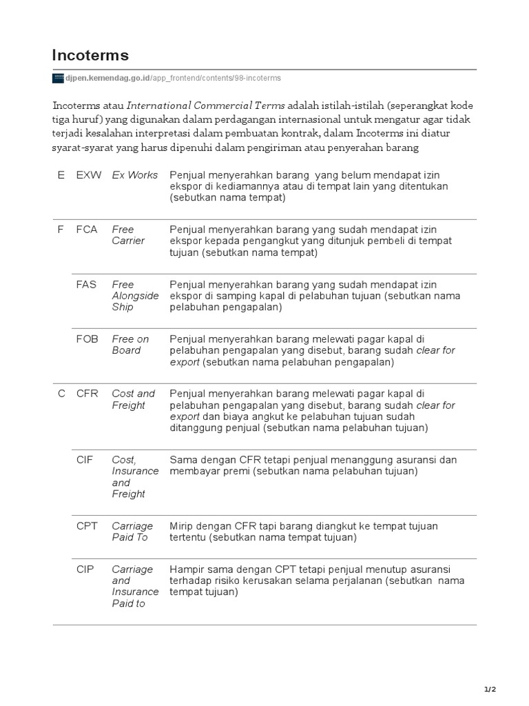 Panduan Lengkap Incoterms 2020 | PDF