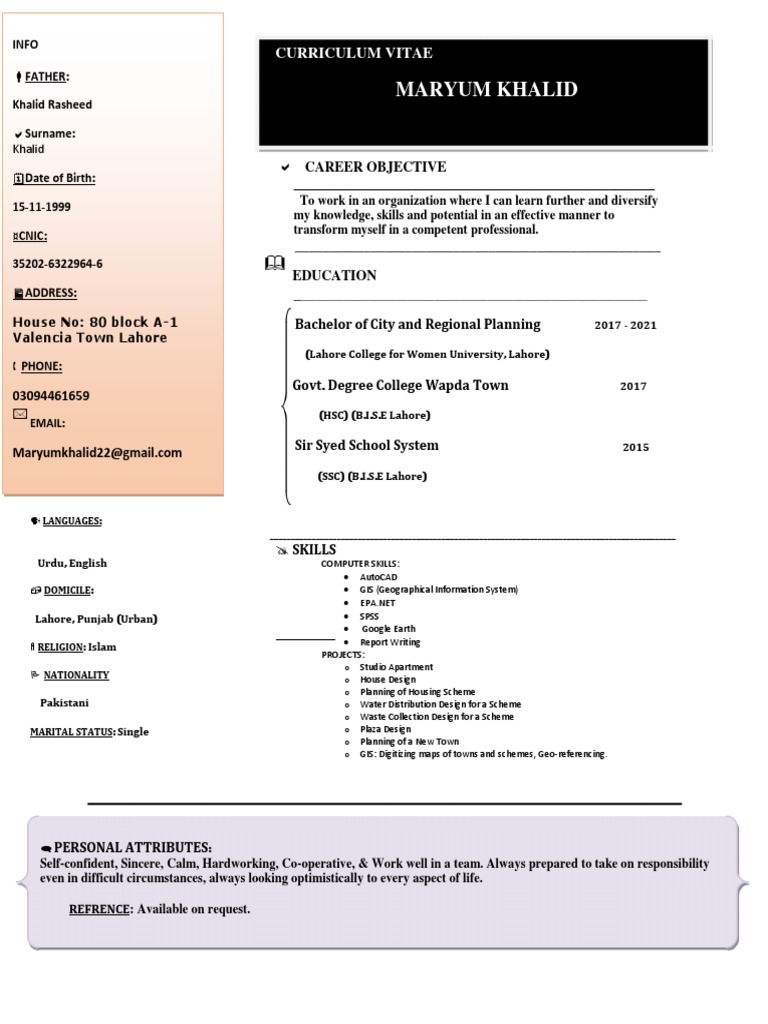 Maryum Khalid: Curriculum Vitae | PDF | Geographic Data And Information | Computing