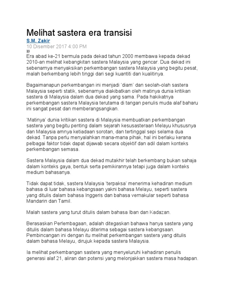 KM3 JIE 2009 Melihat Sastera Era Transisi | PDF