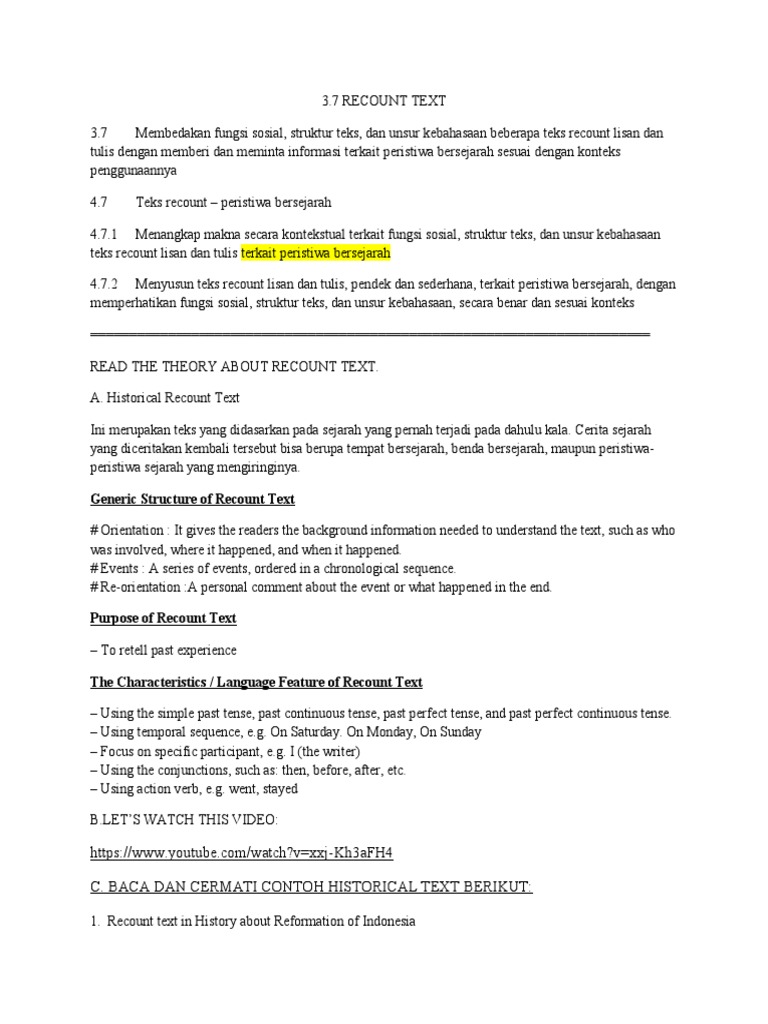 Generic Structure of Recount Text: C. Baca Dan Cermati Contoh ...