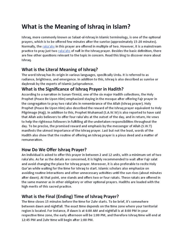 What Is The Meaning of Ishraq in Islam | PDF | Islamic Jurisprudence ...