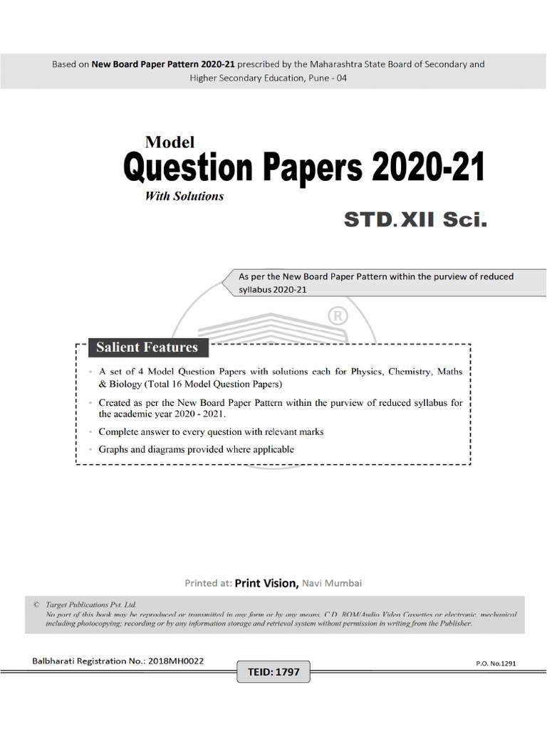 Std. 12th Model Question Paper 2020-21 With Solutions | PDF
