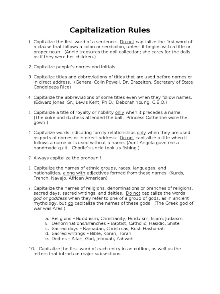 Capitalization Rules | PDF | Adjective | Grammar