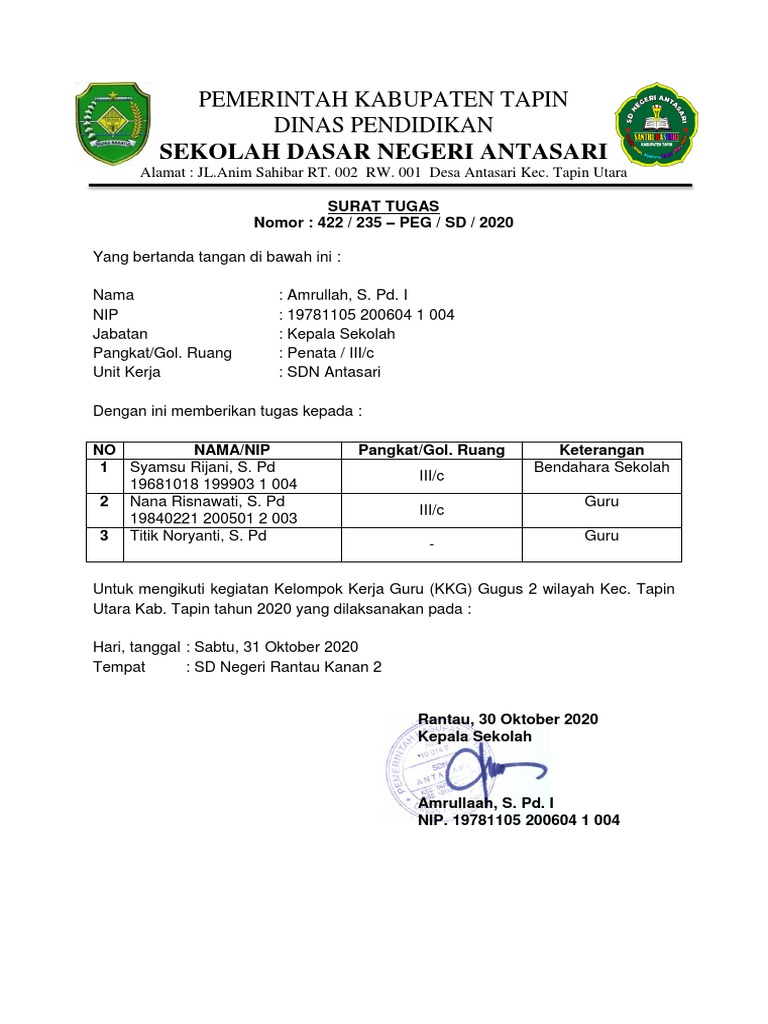 Surat Tugas KKG | PDF