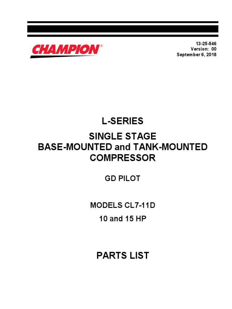 Champion CL7-11D Parts Manual | PDF | Pipe (Fluid Conveyance) | Valve