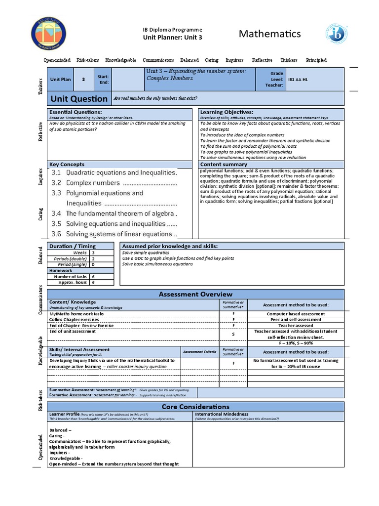 IB HL AA Unit 03 Complex Numbers | PDF | Educational Assessment ...