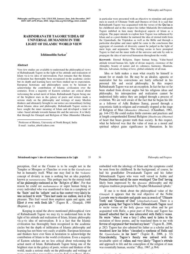 Rabindranath Tagore'S Idea of Universal Humanism in The Light of Islamic World View | PDF ...