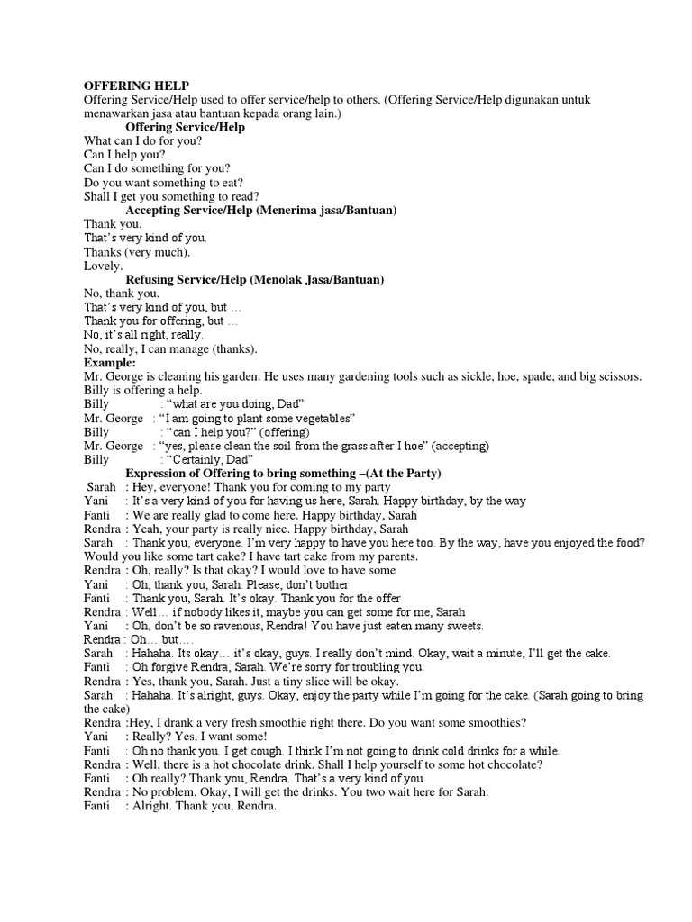 Offering and Accepting Help Expressions | PDF | Beverages