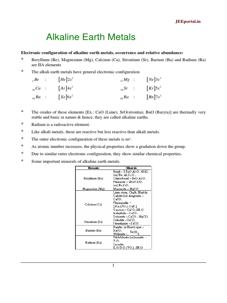 Properties of Alkaline Earth Metals | PDF | Ion | Ionization