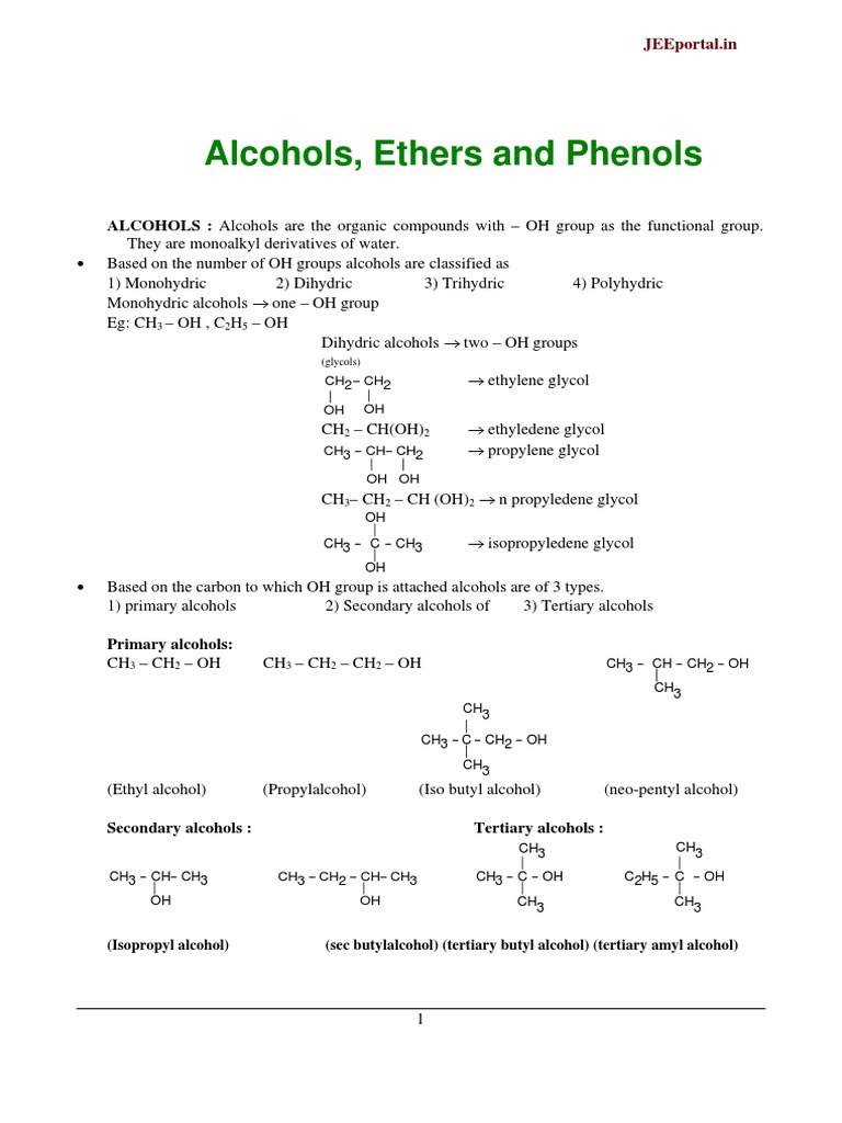 Alcohols Ethers Phenols | PDF | Ethanol | Ester