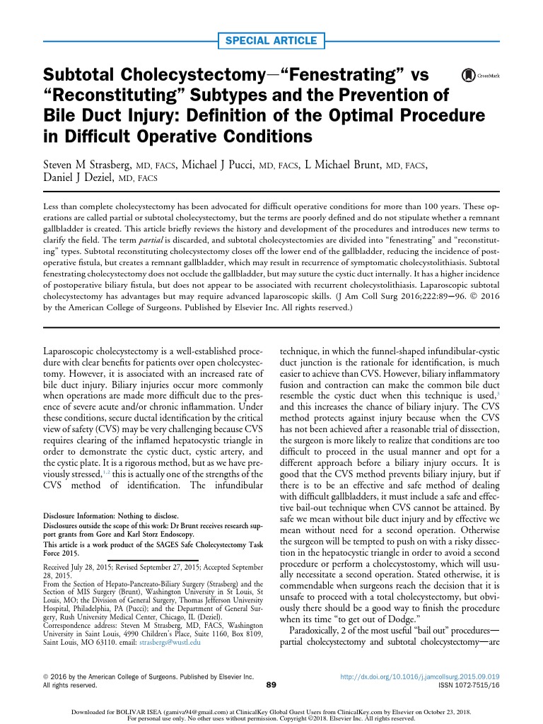 Subtotal Cholecystectomy-''Fenestrating'' Vs ''Reconstituting ...