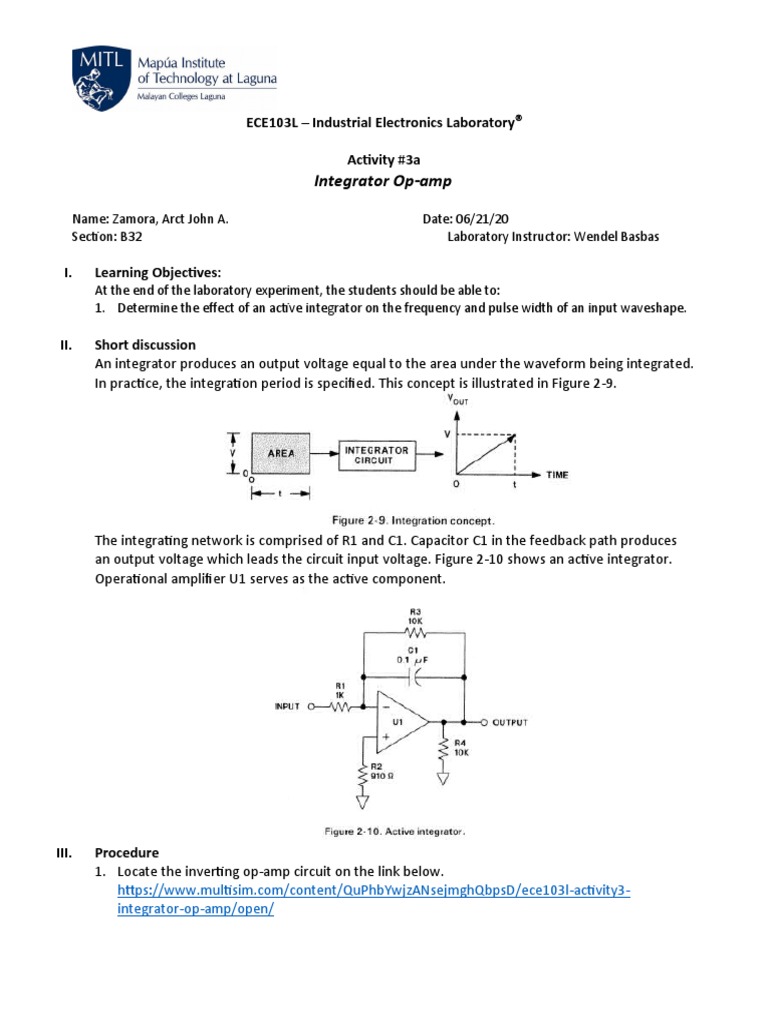 Active Integrator Op-Amp Experiment | PDF | Operational Amplifier ...