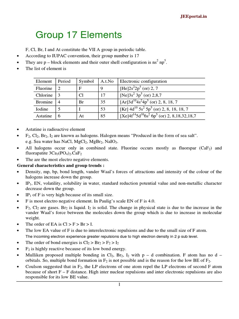 Group 17 Elements: General Characteristics and Group Trends | PDF ...