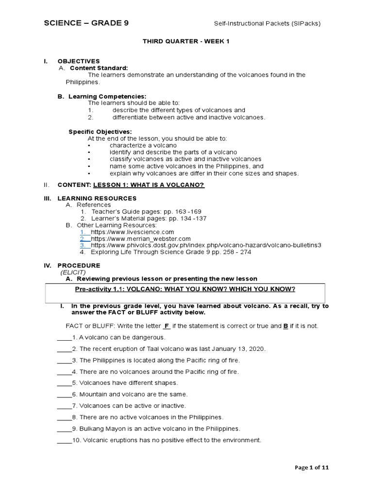 Parts of a Volcano for Grade 9 | PDF | Volcano | Lava