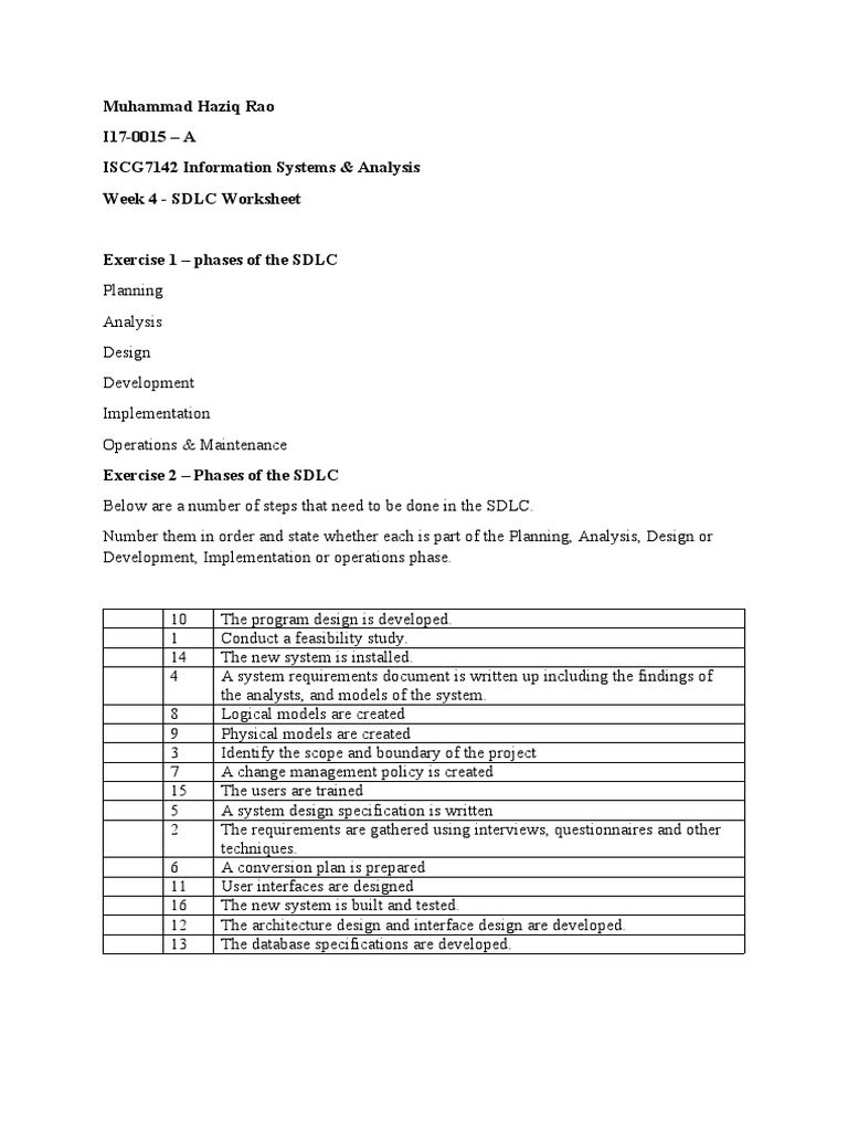Worksheet 3 - Phases of SDLC | PDF | Software Prototyping | System