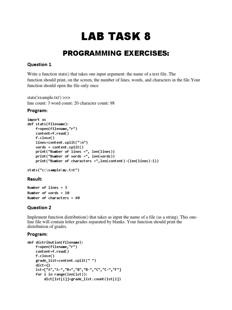 Lab Task 8: Programming Exercises | PDF | Filename | Text File