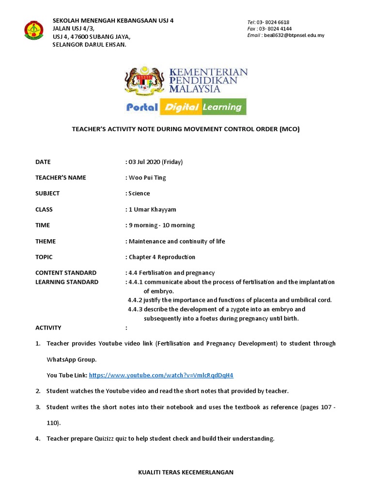 Teacher'S Activity Note During Movement Control Order (Mco) | PDF ...